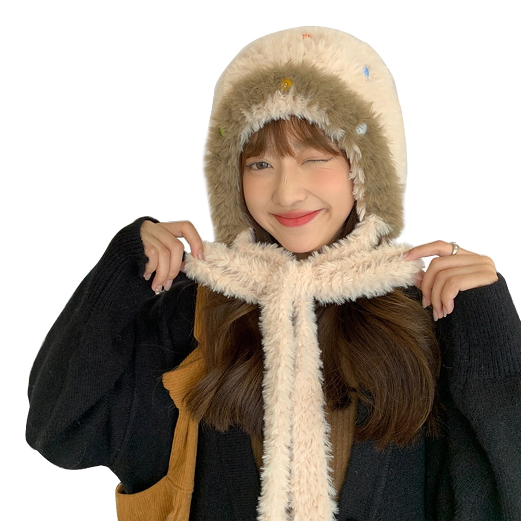 ROZYARD Funny Button Hat Plush Beanie Hat Lady Ear Muff Cycling Cap ...