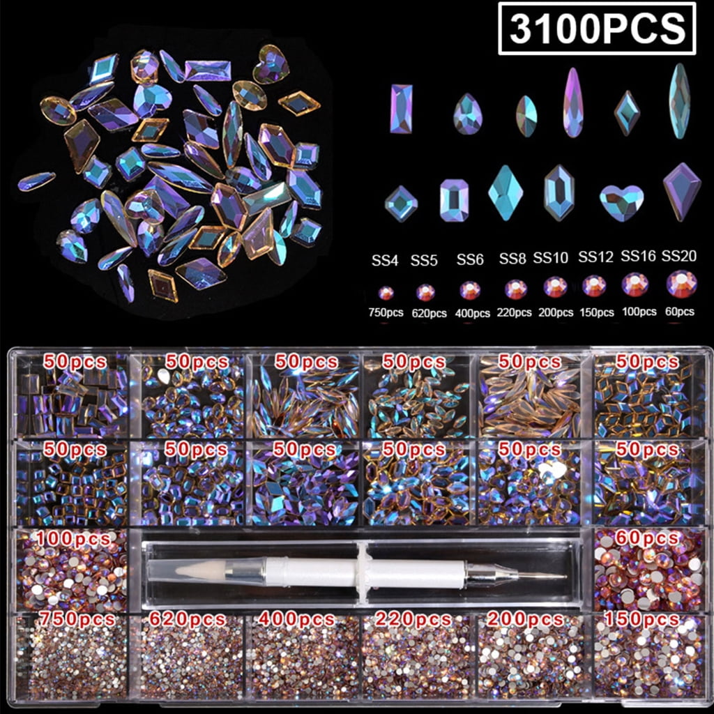 ROZYARD Glass Nail Rhinestones Crystal Nail Gems Stones Multi Shapes ...