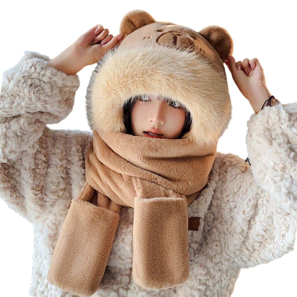 ROZYARD Oversized Capybara Hat with Scarf and Gloves Set Skiing Hat ...