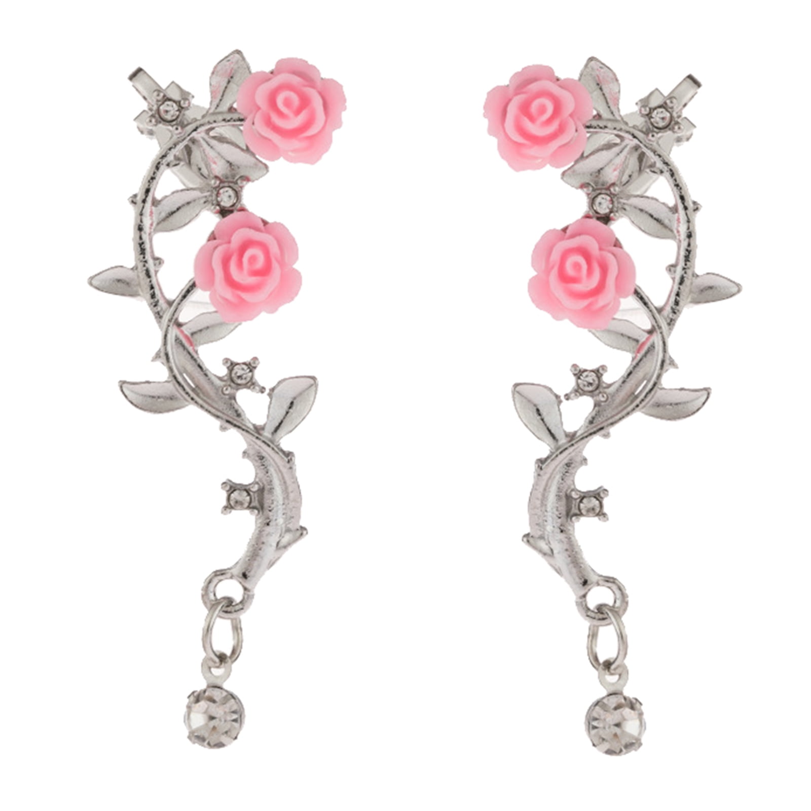 ROZYARD Pink Rose Ear Stud Cuff Elegant Flower Stud Piercing Earring ...