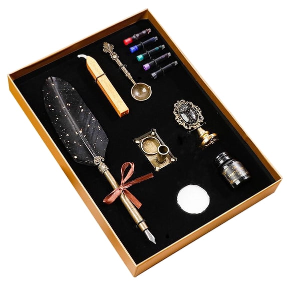 ROZYARD Retro Sprinkle Gold Feather Pen Retro Quill Pen Set Calligraphy ...