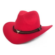 Mens Faux Felt Western Cowboy Hat Fedora Outdoor Wide Brim Hat with Strap - Walmart.com