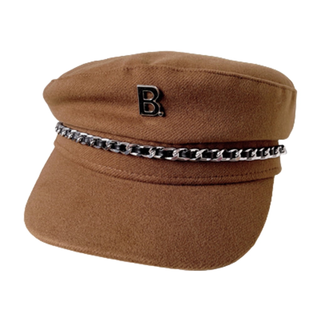 ROZYARD Unisex Flat Top Cadet Caps Stylish Peaked Cap with Chain ...