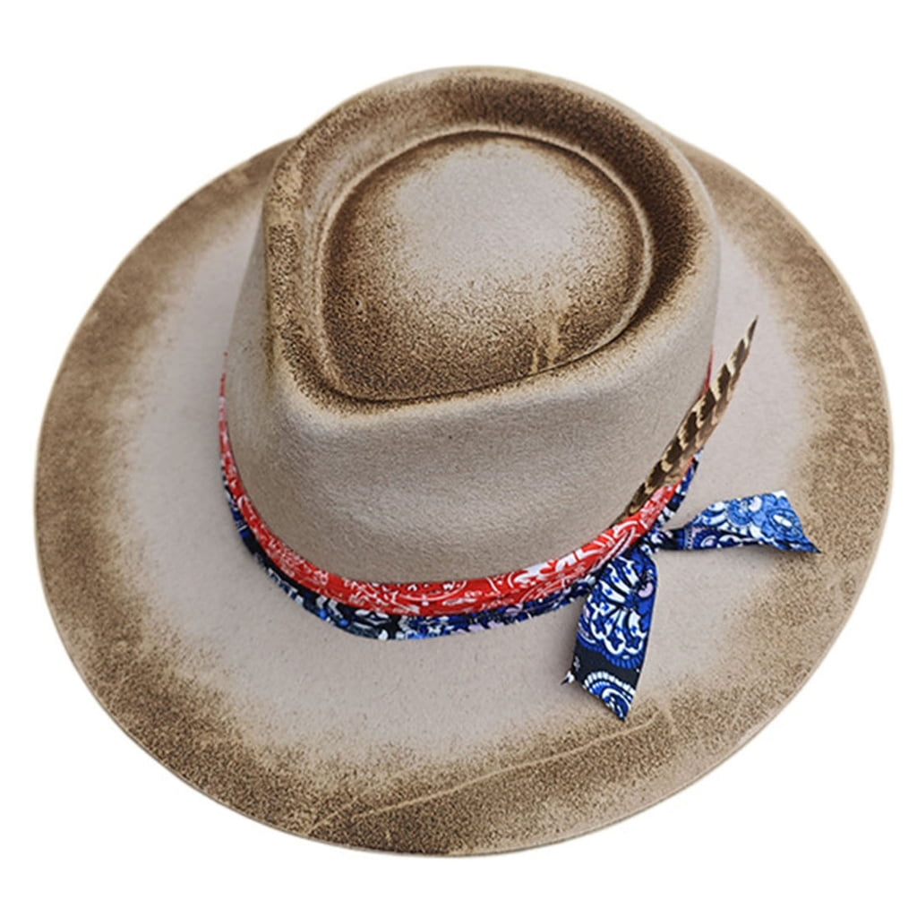 ROZYARD Vintage Hat for Men Women with Party Woven Belt Wool Hat Cowboy ...