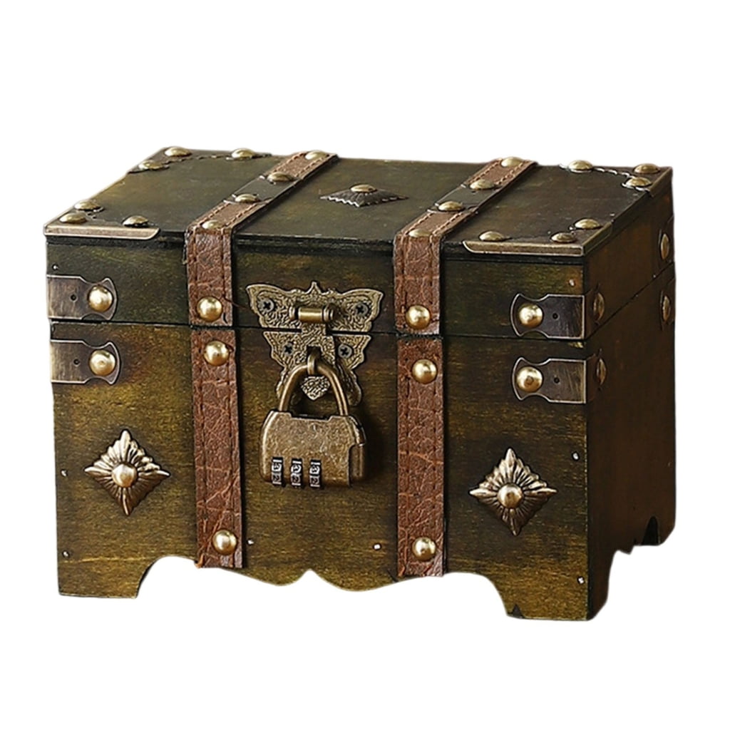 ROZYARD Vintage Wooden Metal Security Trunk Heirlooms Storage With Lock ...