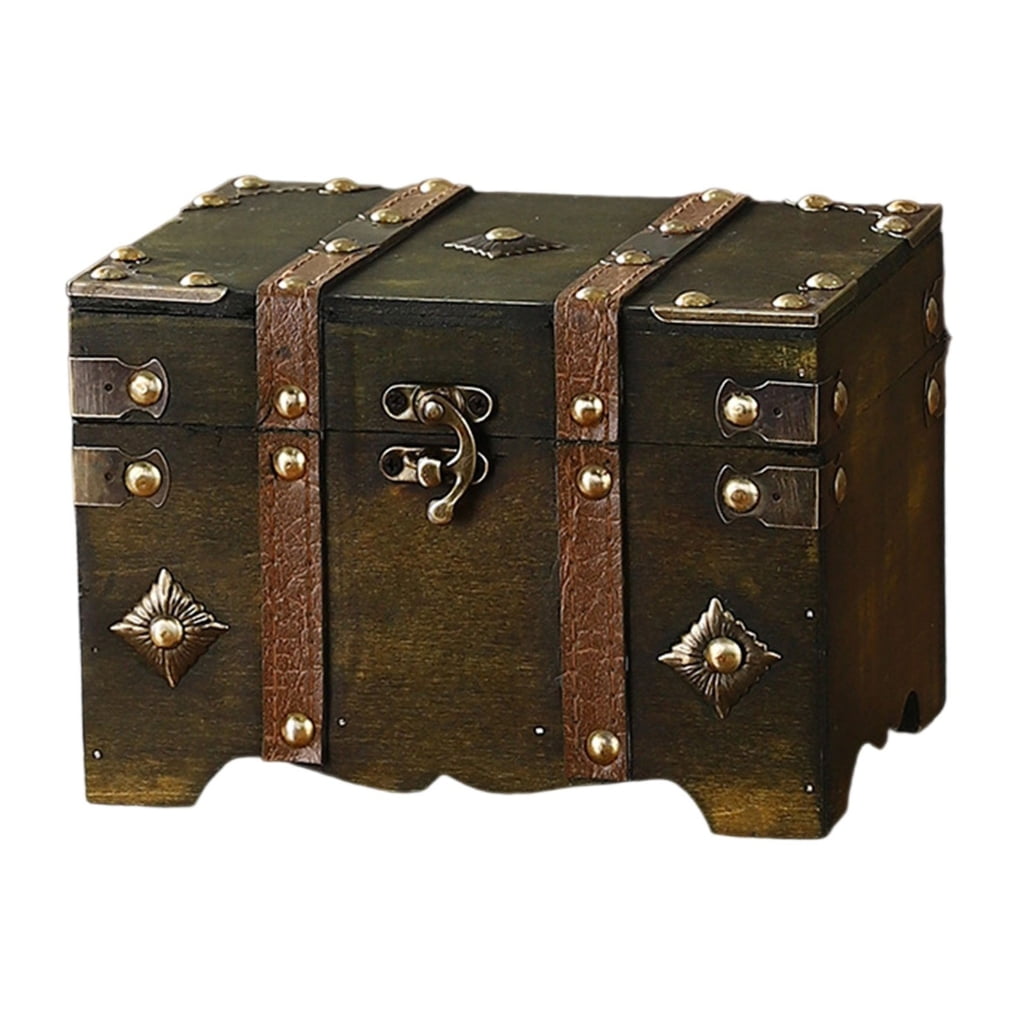 ROZYARD Vintage Wooden Metal Security Trunk Heirlooms Storage With Lock ...