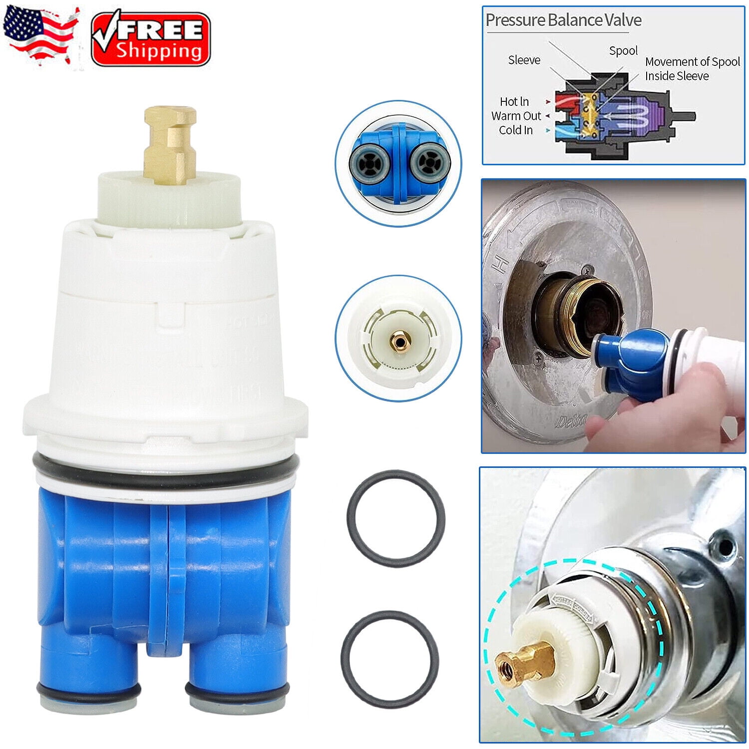 RP19804 Pressure Blance Shower Cartridge Assembly Replacement Fits for ...