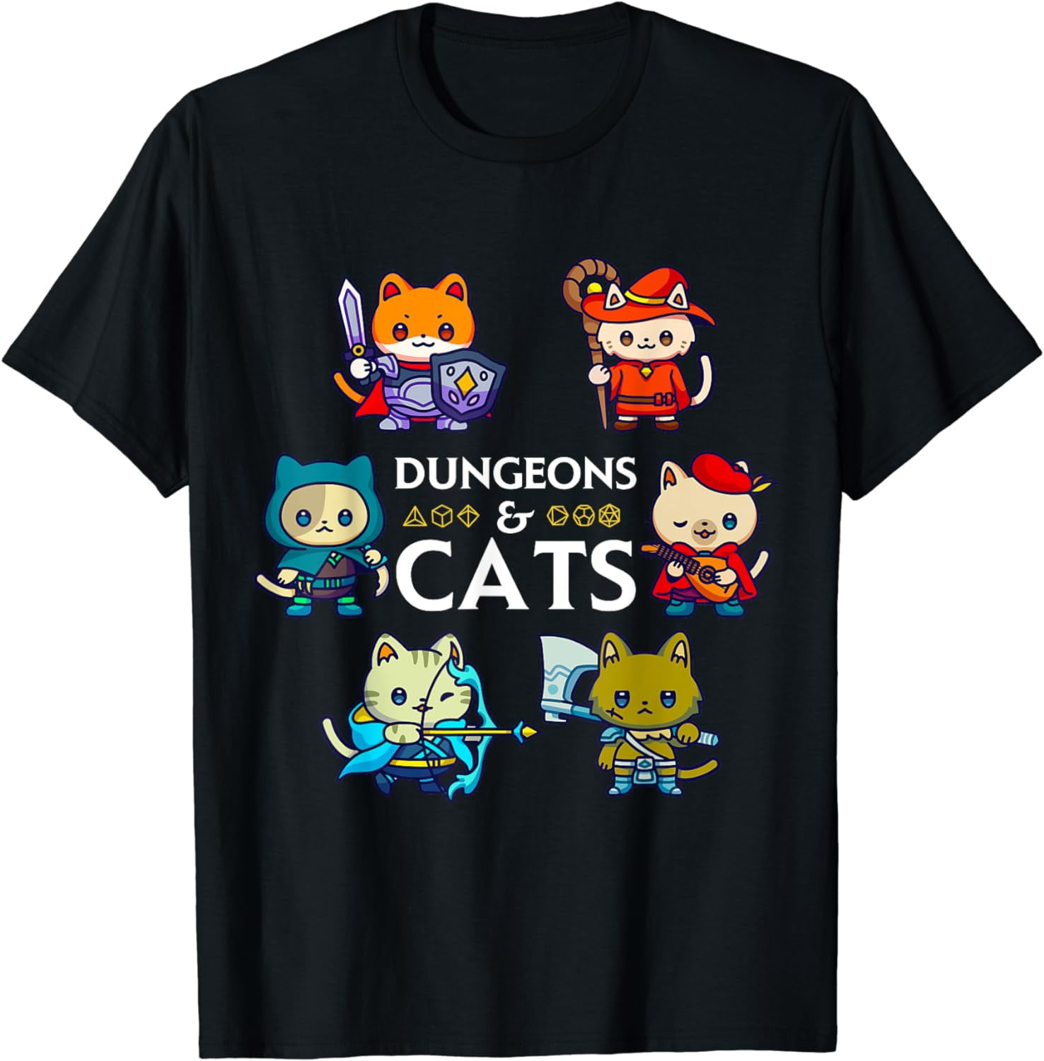 RPG Gamer And Cats D20 Dice Nerdy Men Boys Kids Women Girls T-Shirt ...