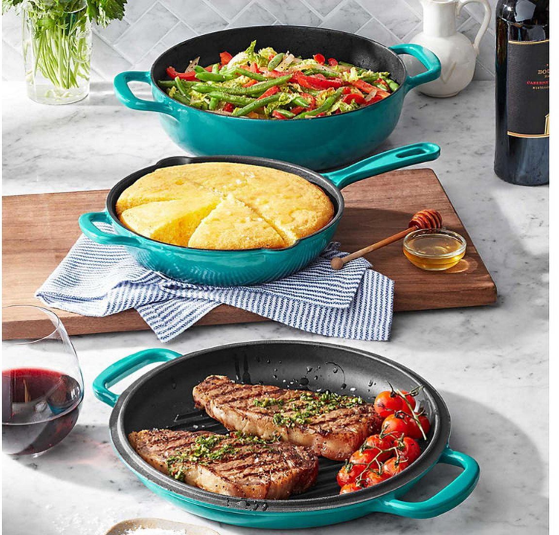RPI220035+RCI 3-Piece Enamel Cast Iron Set, Teal - Walmart.com