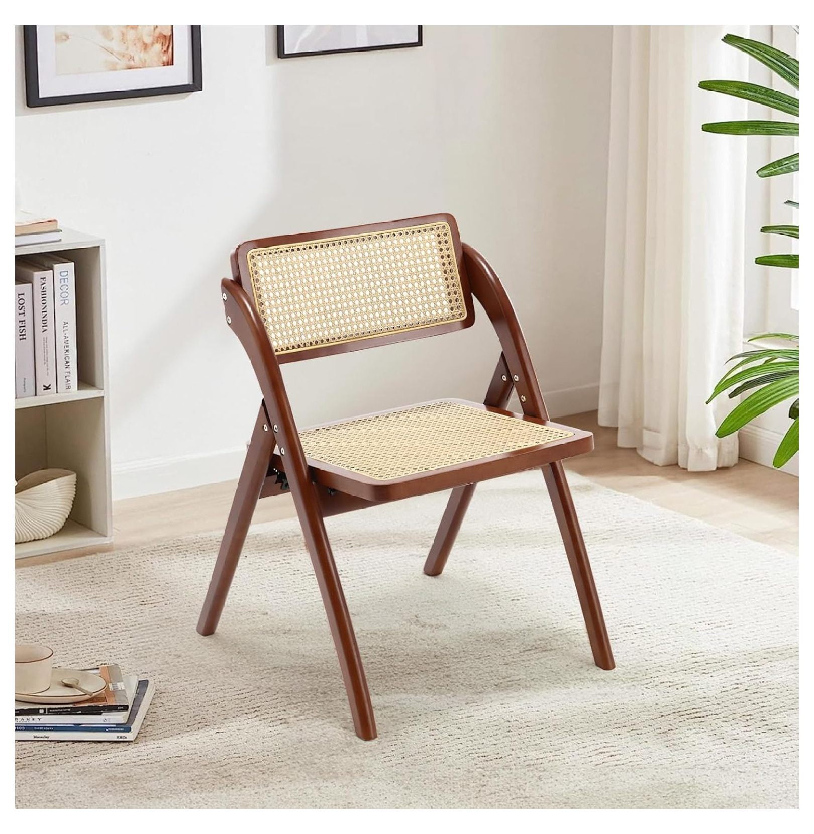 RPQZ Folding Chair Solid Wood Rattan Chairs, -Century Modern Rattan ...
