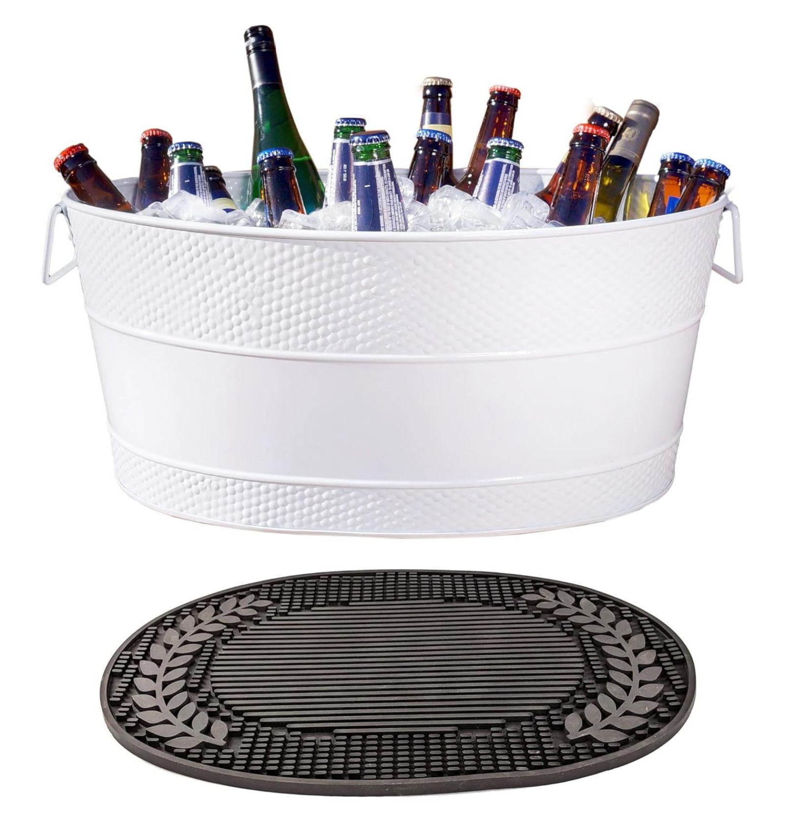 RPQZ Galvanized White Beverage Tub + Insulated Cocktail Mat - 6-Gallon ...