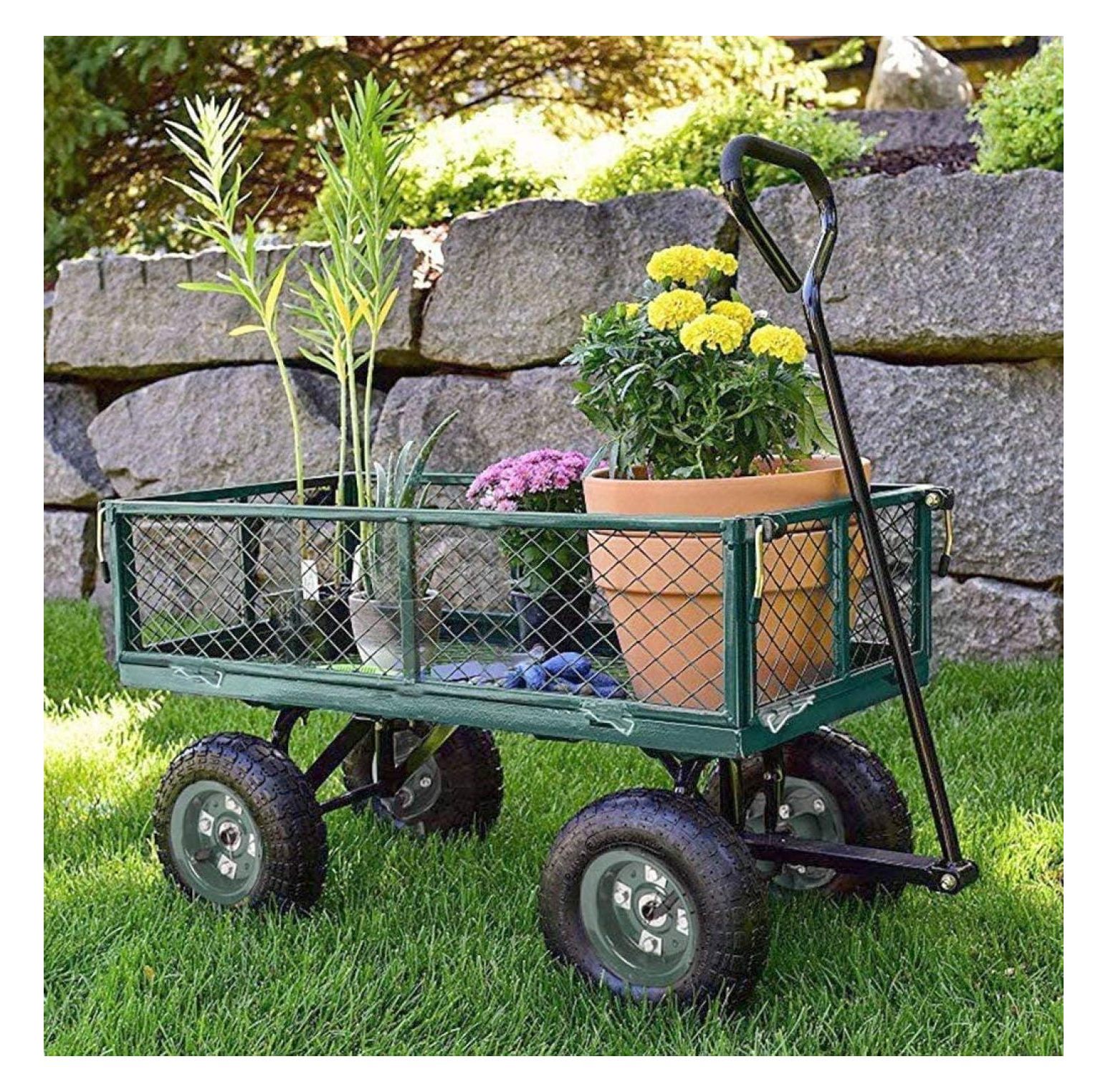 RPQZ Garden Carts Lawn Wagon,Outdoor Utility Cart Steel Yard Dump Wagon ...