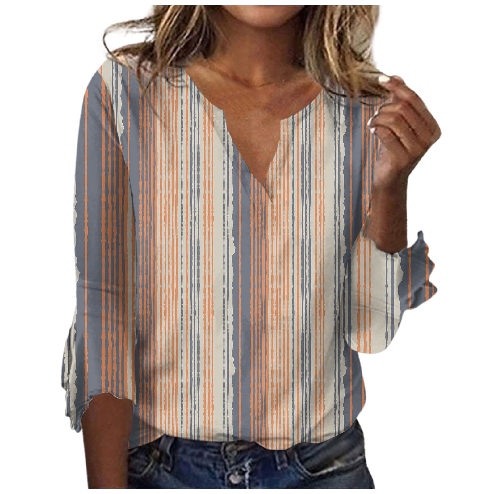 RPVATI 3/4 Length Sleeve Womens Tops Plus Elbow Sleeve Western Shirt ...