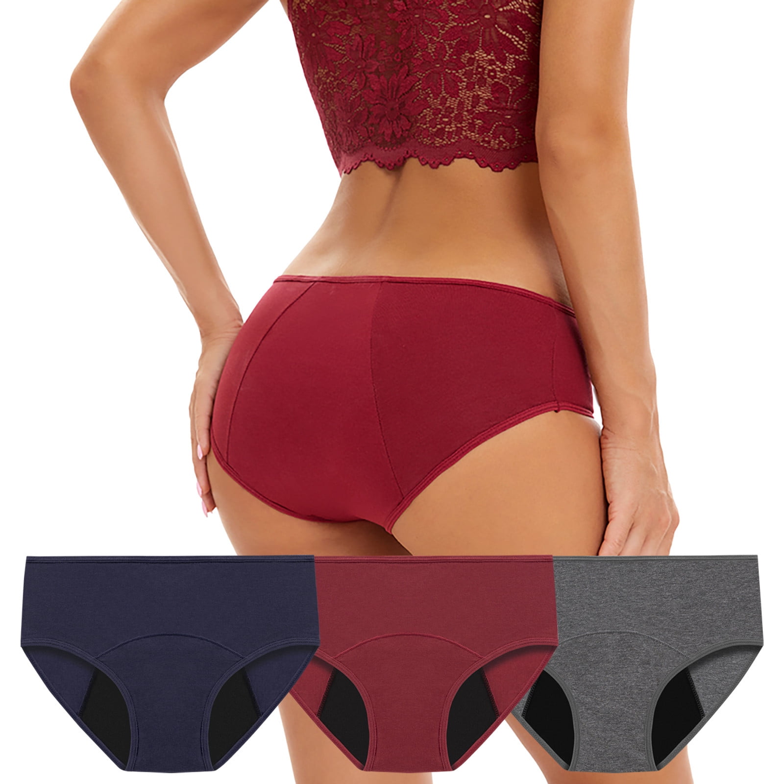 Rpvati 3 Pack Period Underwear For Women Plus Size Leakproof Low Waist