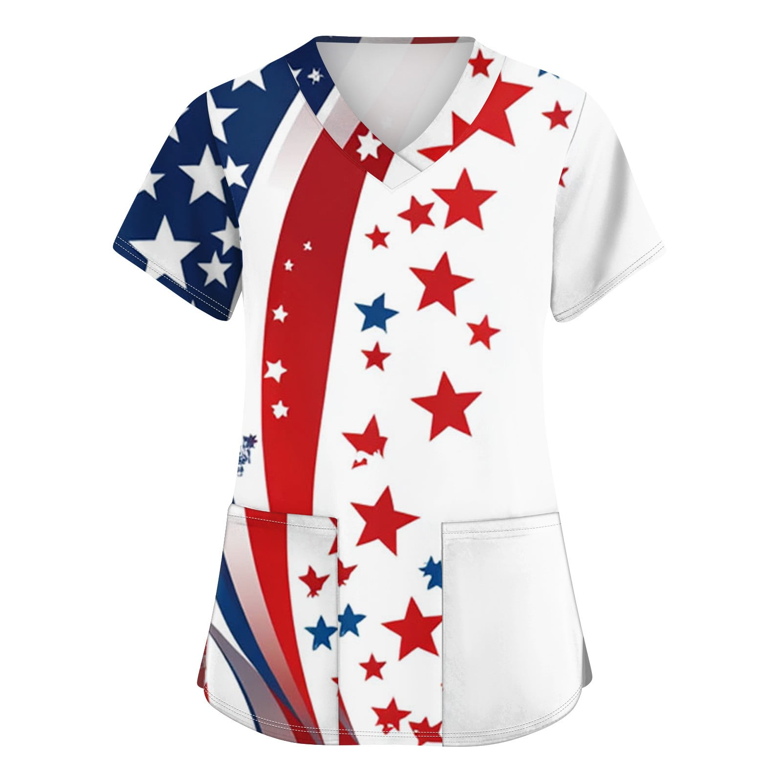 RPVATI 4Th of July Scrub Tops Women Stretchy Plus Size Summer ...