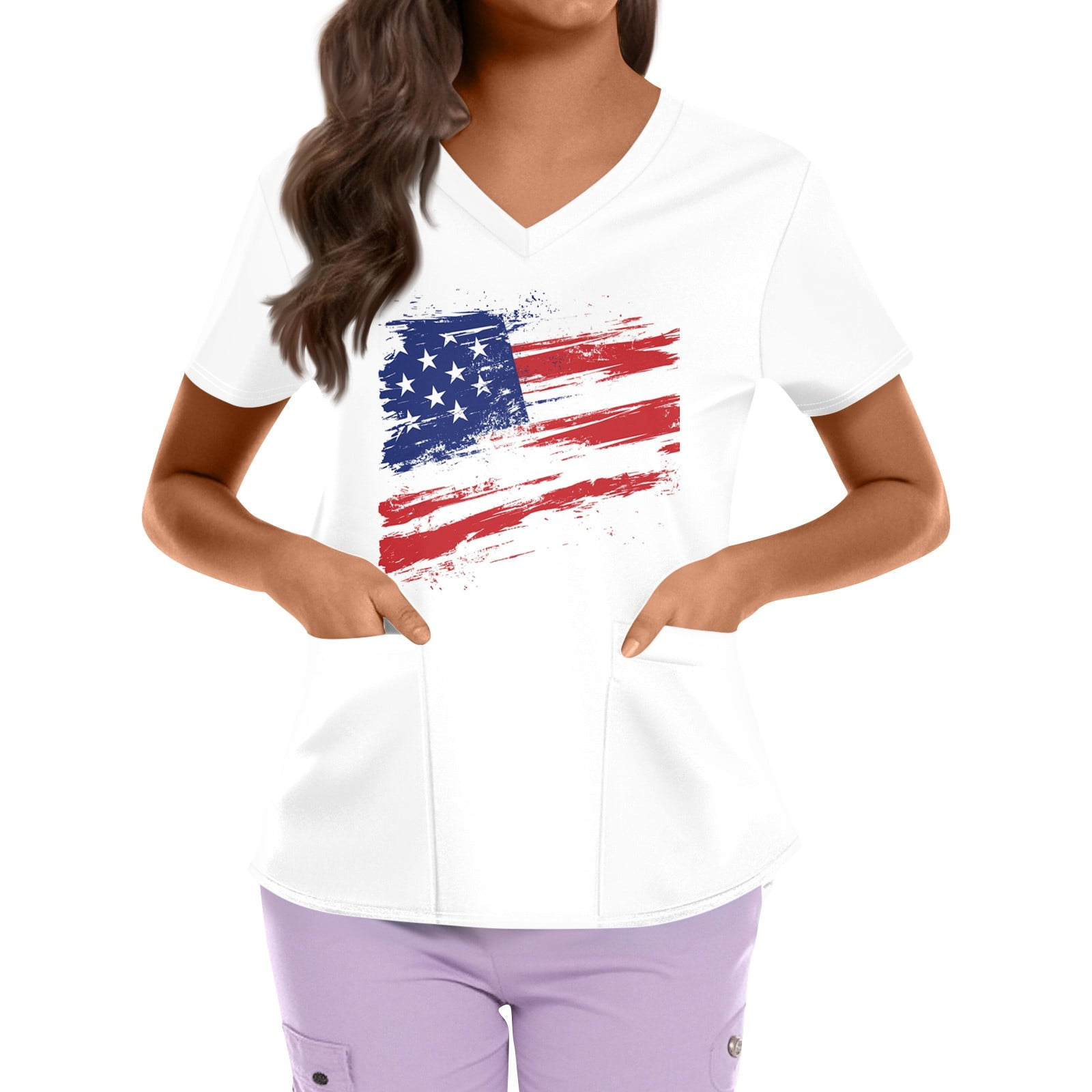 RPVATI 4Th of July Scrubs Women Xl Independence Day Short Sleeve Patriotic Print Working Nurse ...