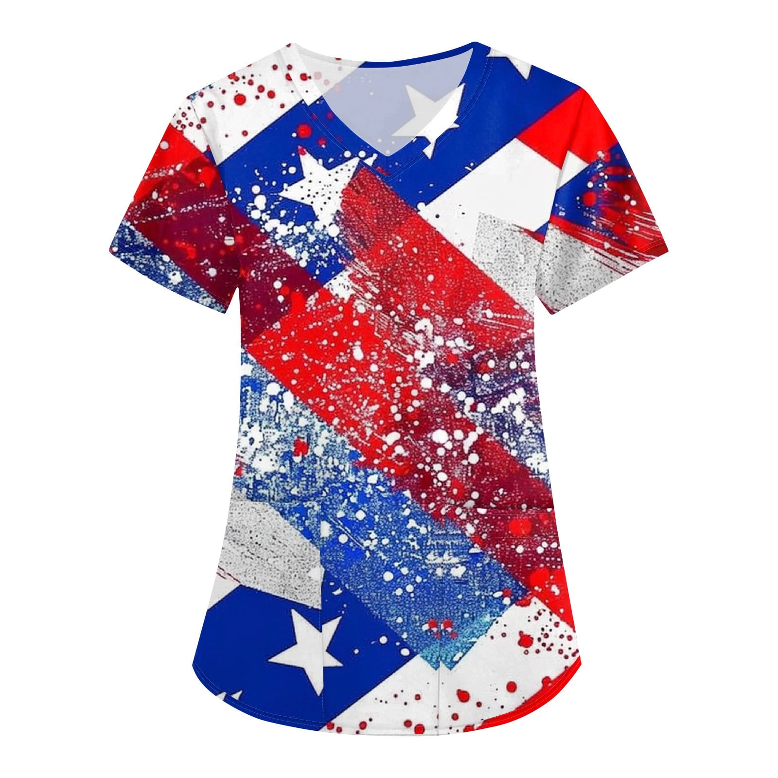 RPVATI 4Th of July Womens Scrub Tops Prints Short Sleeve Patriotic ...