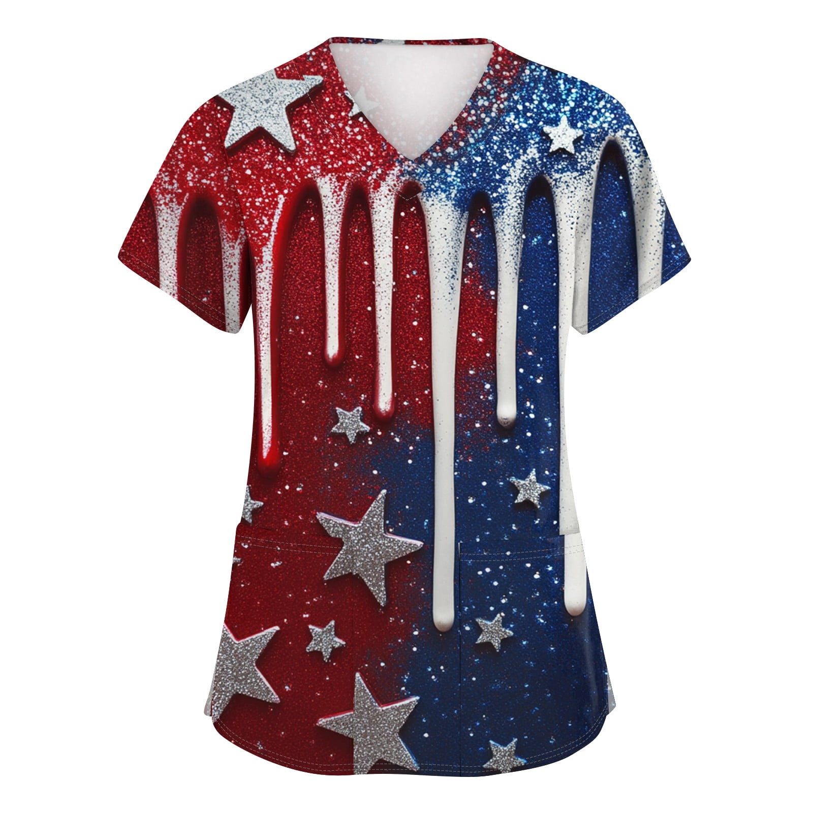 RPVATI 4Th of July Womens Scrubs Plus Size American Flag Summer Patriotic Pattern Scrub Tops ...