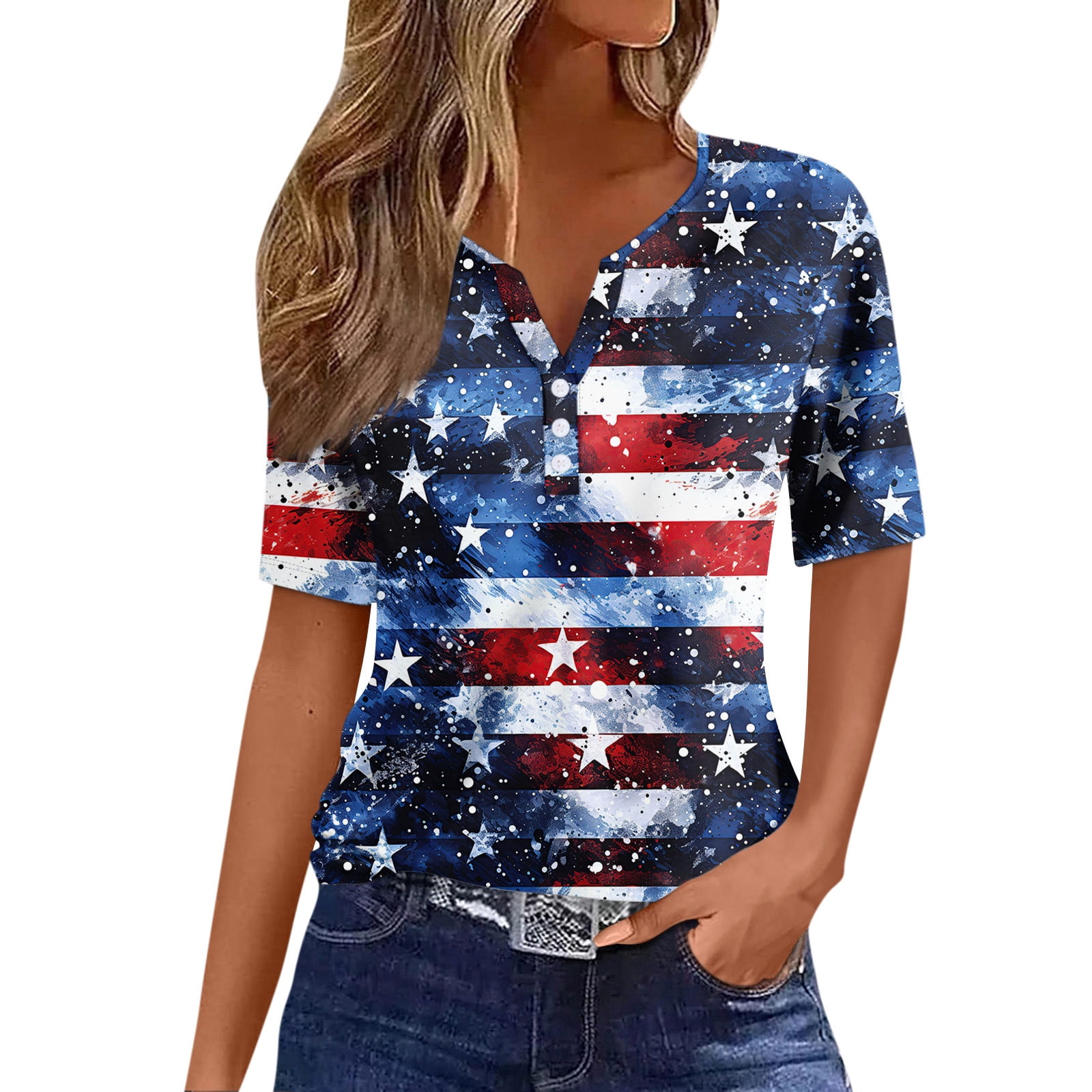 RPVATI 4th Of July Shirts for Women Summer Button Down Independence Day ...