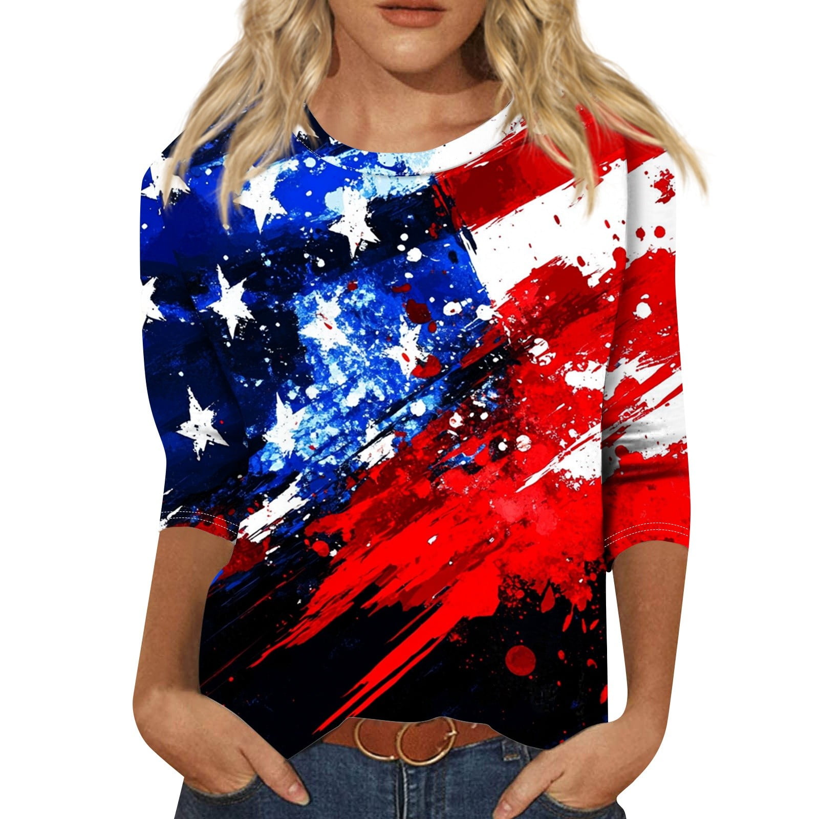 RPVATI 4th of July Womens Blouses 3/4 Sleeve Work Casual Summer Independence Day Graphic Tshirts ...