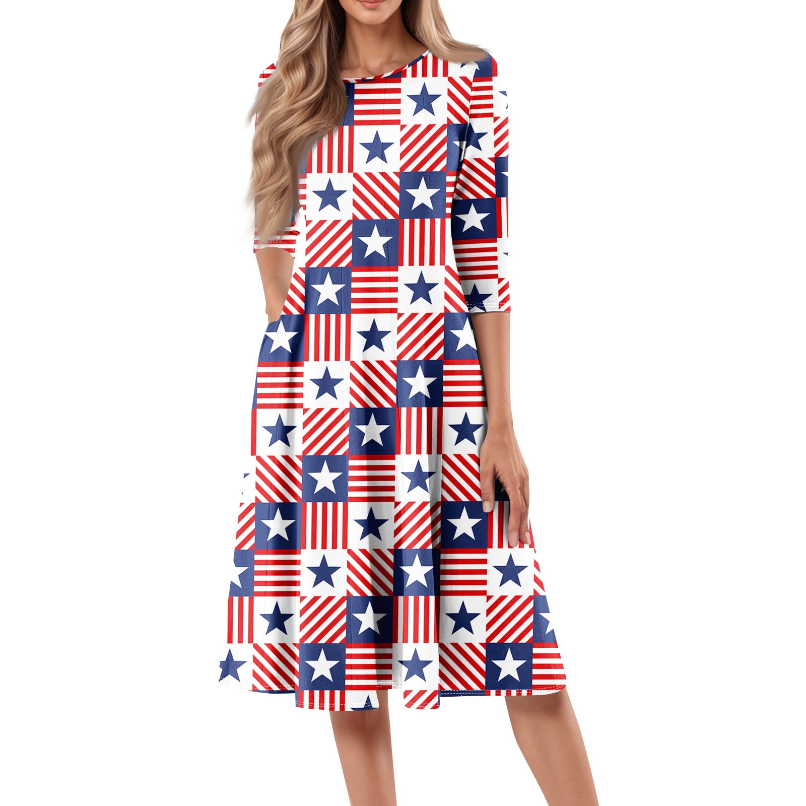 RPVATI 4th Of July Boho Dresses for Women Casual American Flag Print 3/ ...