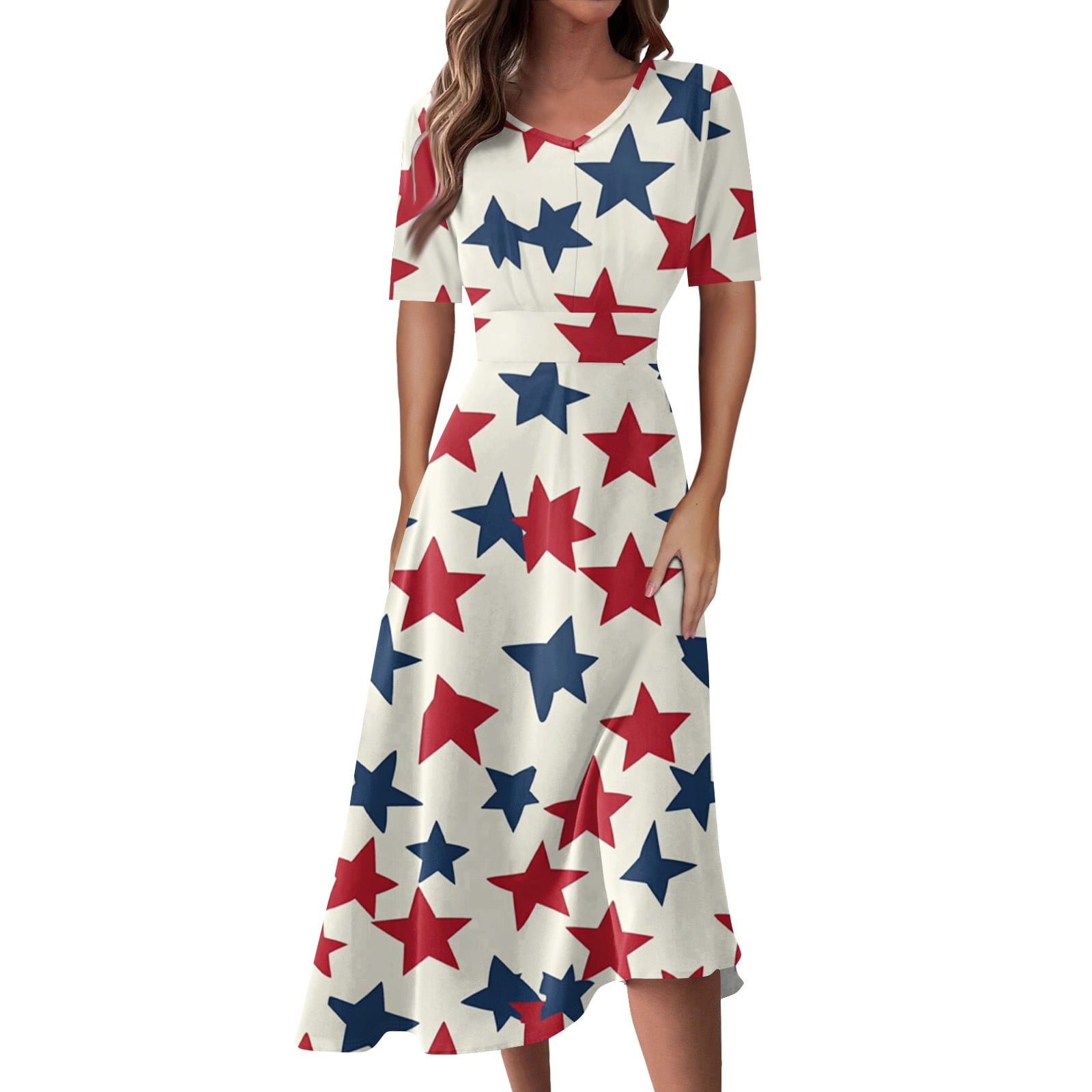 RPVATI 4th of July fashion dresses for women 2025 Summer Short Sleeve ...