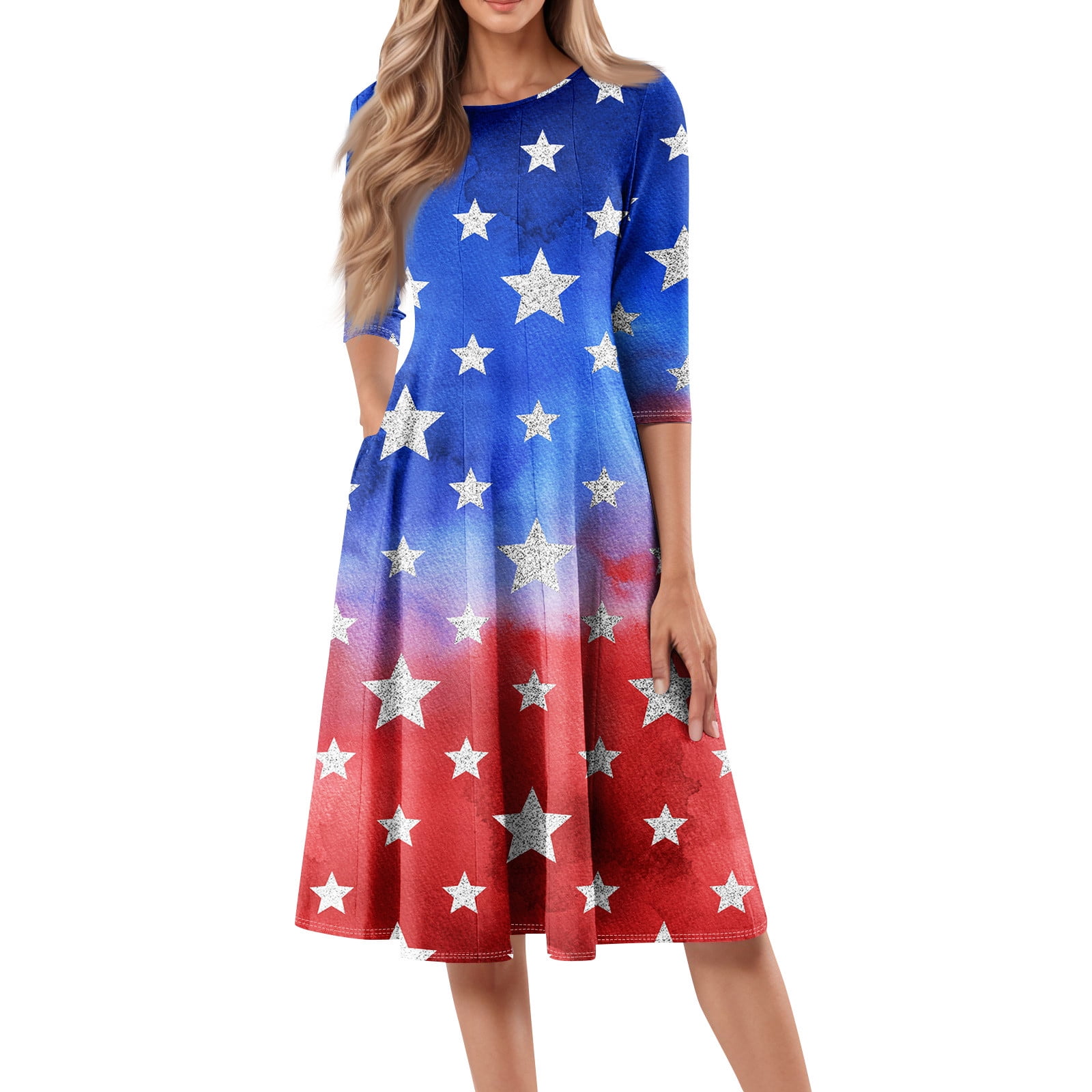 RPVATI 4th Of July Plus Size formal Dresses for Women Summer 3/4 Sleeve ...