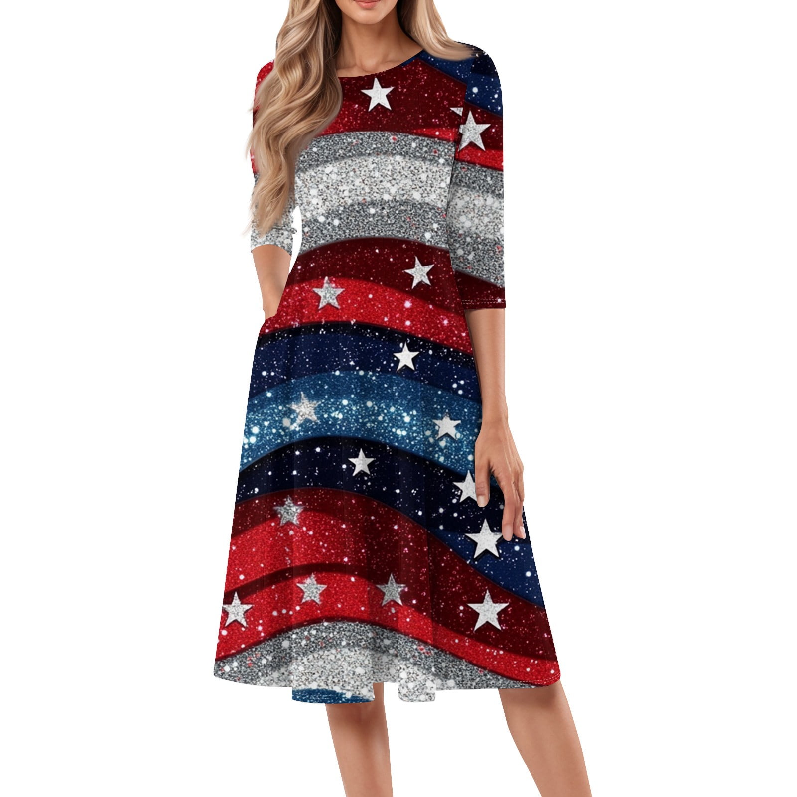 RPVATI 4th Of July Professional Dress for Women Summer 3/4 Sleeve ...