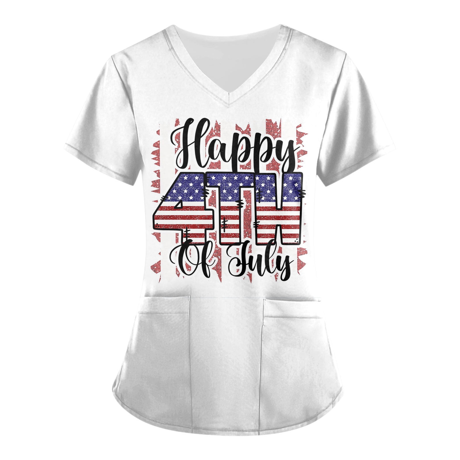 Rpvati American Flag Nurse Scrubs Uniform Womens Summer Short Sleeve