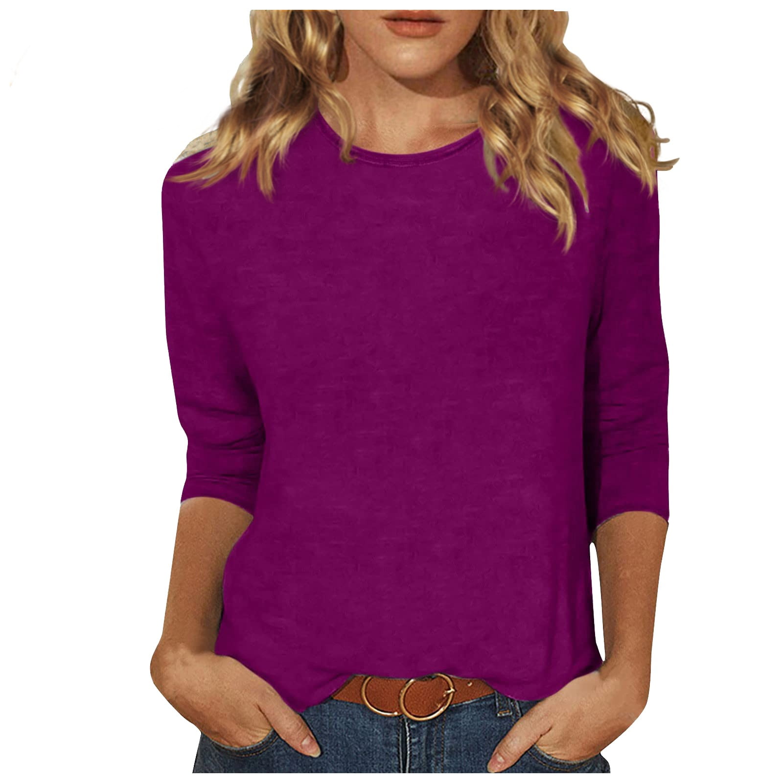 RPVATI Blouses for Women Fall 3/4 Length Sleeve Shirts for Women Trendy ...