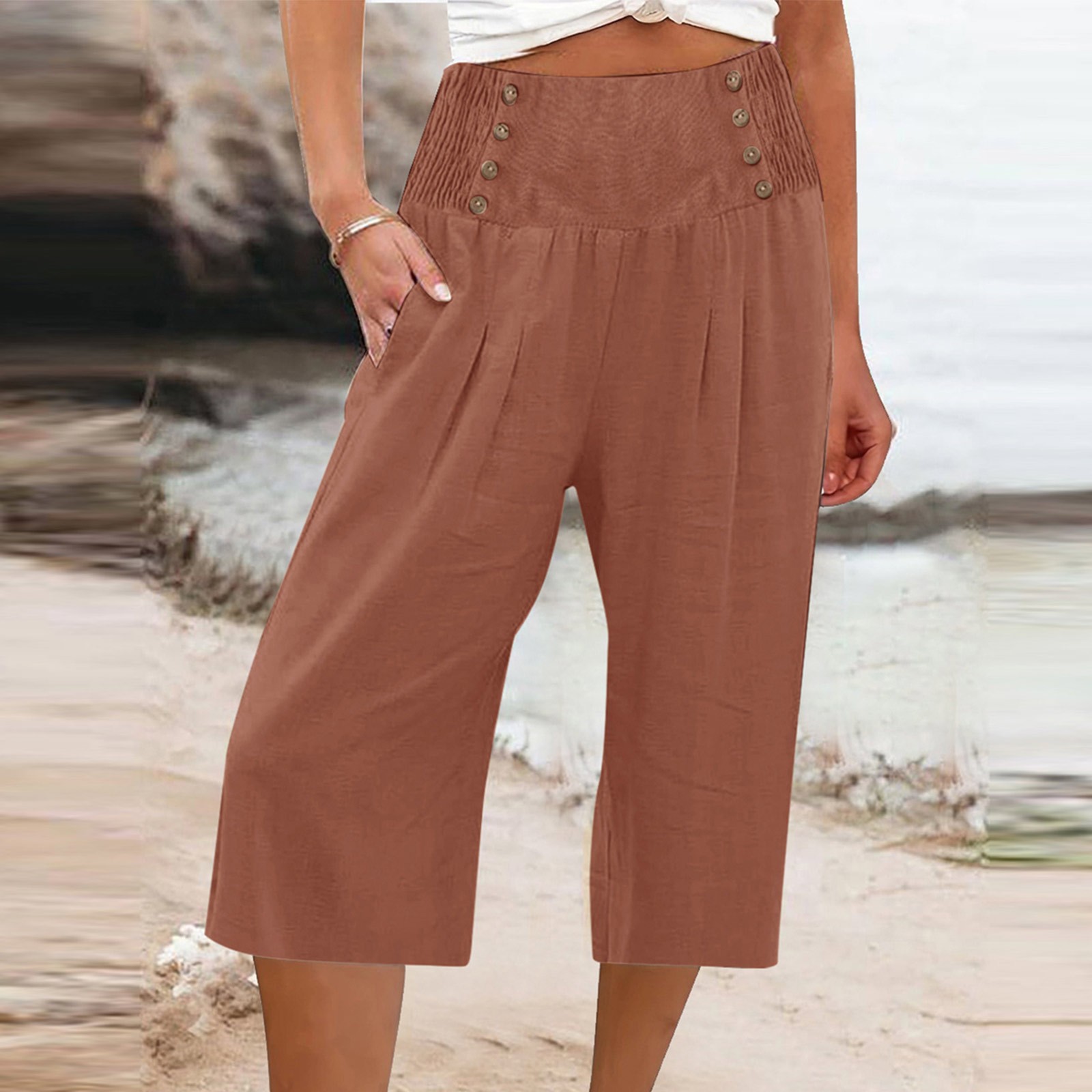RPVATI Capri Pants for Women Casual Elastic High Waisted Plus Size Wide Leg Palazzo Pants Loose ...