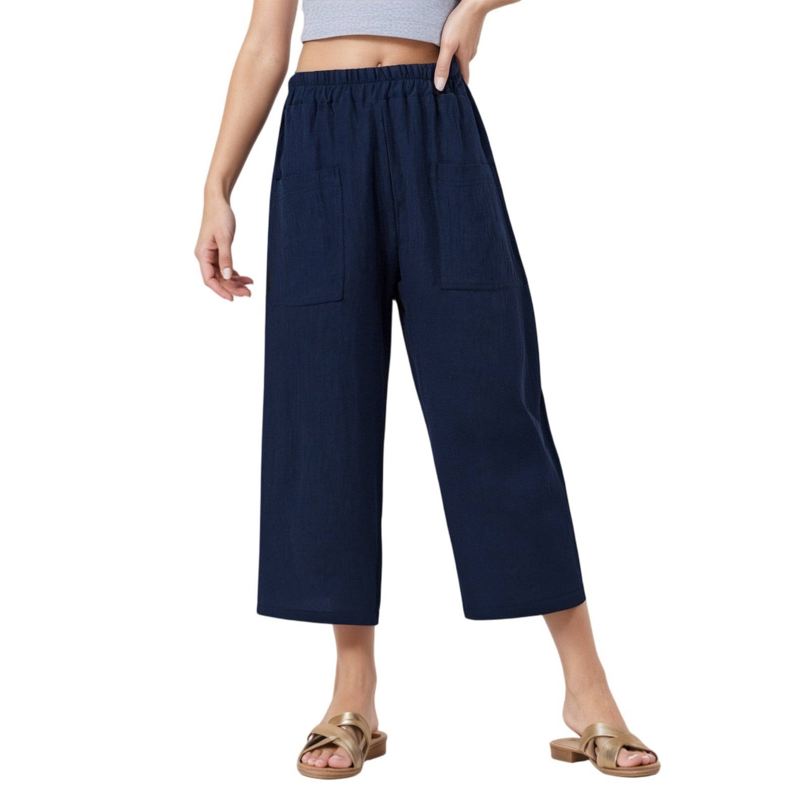 RPVATI Capri Pants for Women Clearance Cotton Linen Summer Wide Leg Casual Palazzo Pants Loose ...