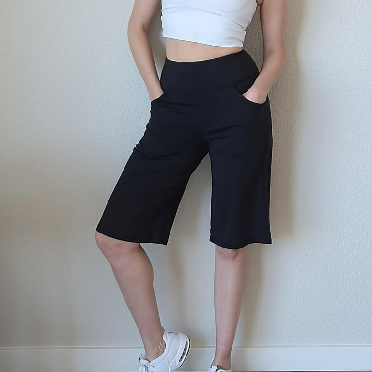 RPVATI Capri Pants for Women Knee Length Wide Leg Yoga Capris Dressy Casual Summer Crop Pants with Pockets Black L Walmart