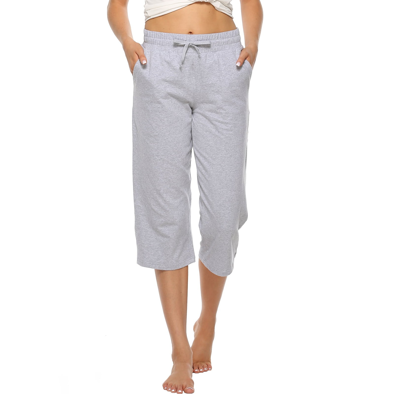 RPVATI Capris for Women Casual with Pockets Drawstring Women Pants Elastic Waist Straight Wide ...