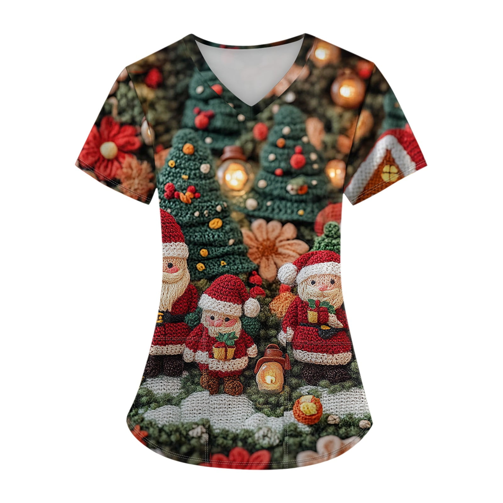 Rpvati Christmas Scrubs Tops For Women Christmas Santa Print Short