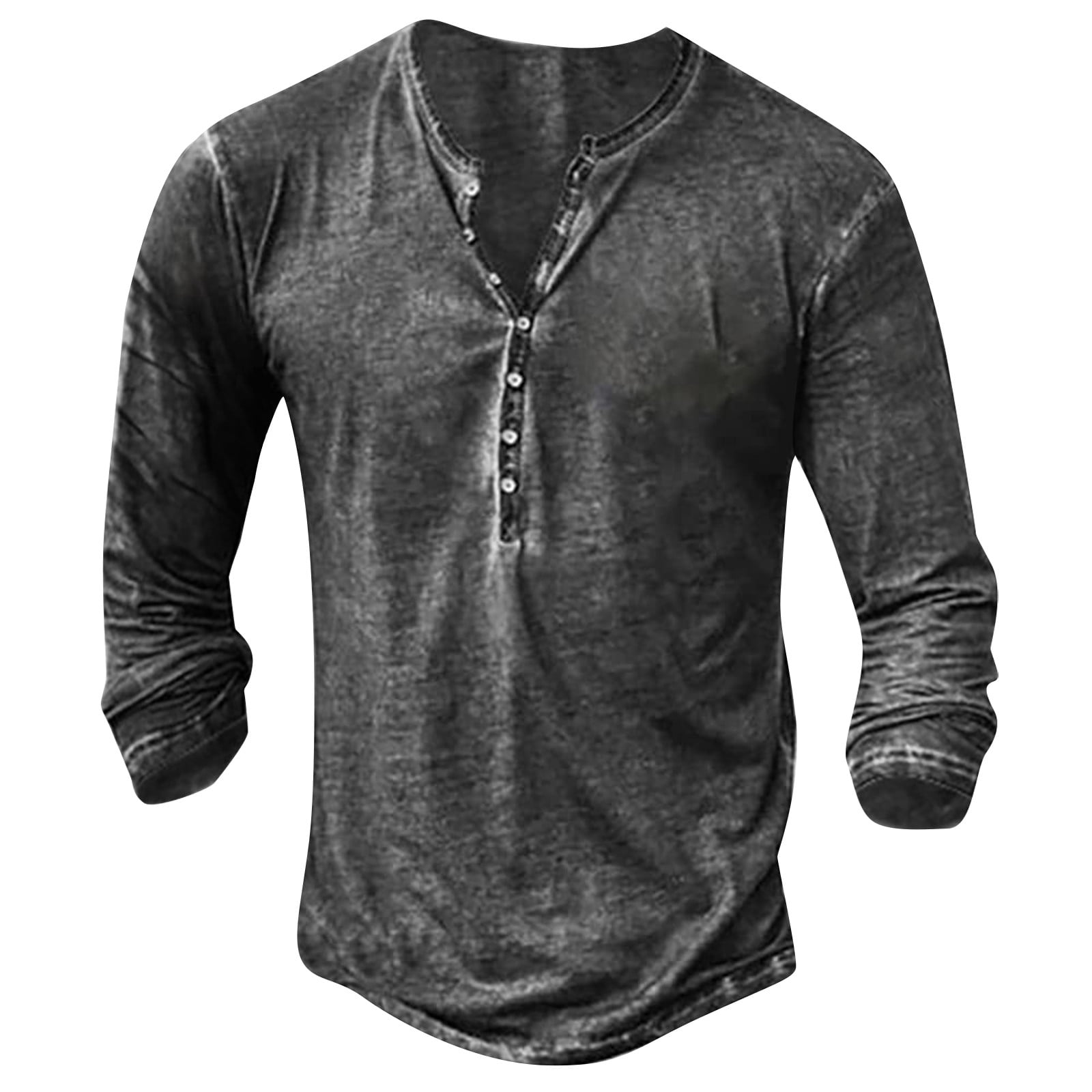 RPVATI Henley Shirts for Men Distressed Button Down Long Sleeve Tee ...