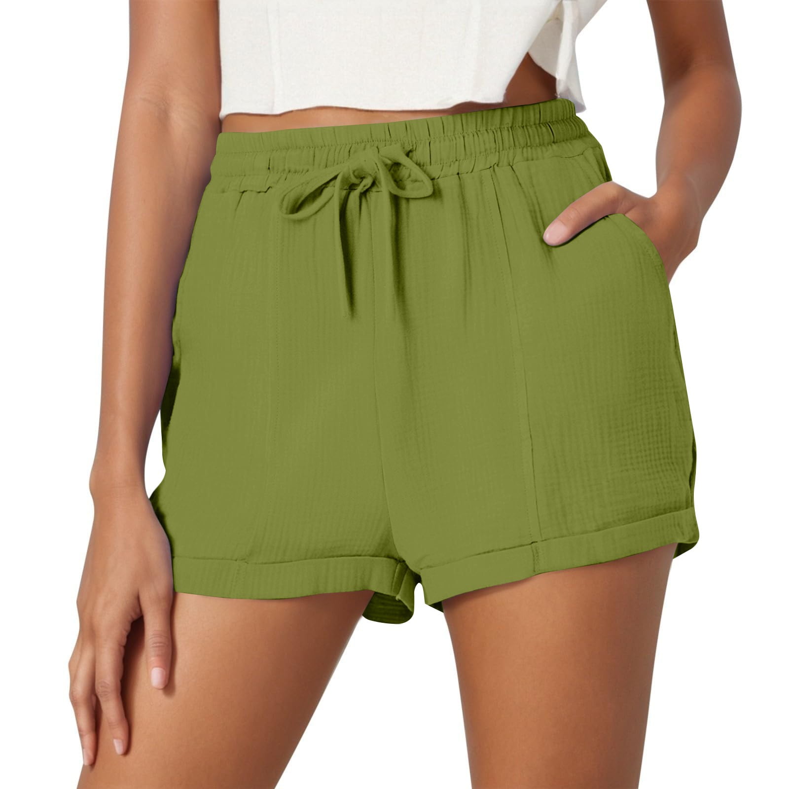 RPVATI Linen Shorts for Women High Waisted Cute Drawstring Wide Leg ...