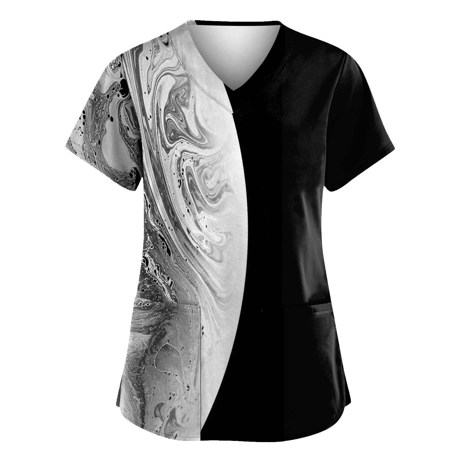 RPVATI Nurse Scrubs Uniform Womens Holiday V Neck Marble Printed ...