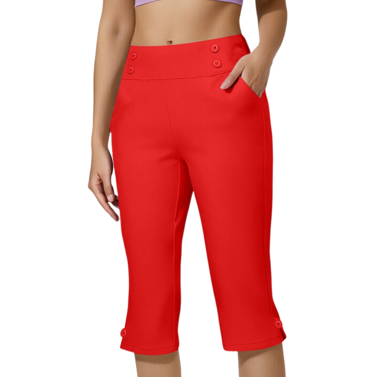 RPVATI Plus Size Capris for Women Petite Summer High Waisted Business Work Cropped Pants Casual ...