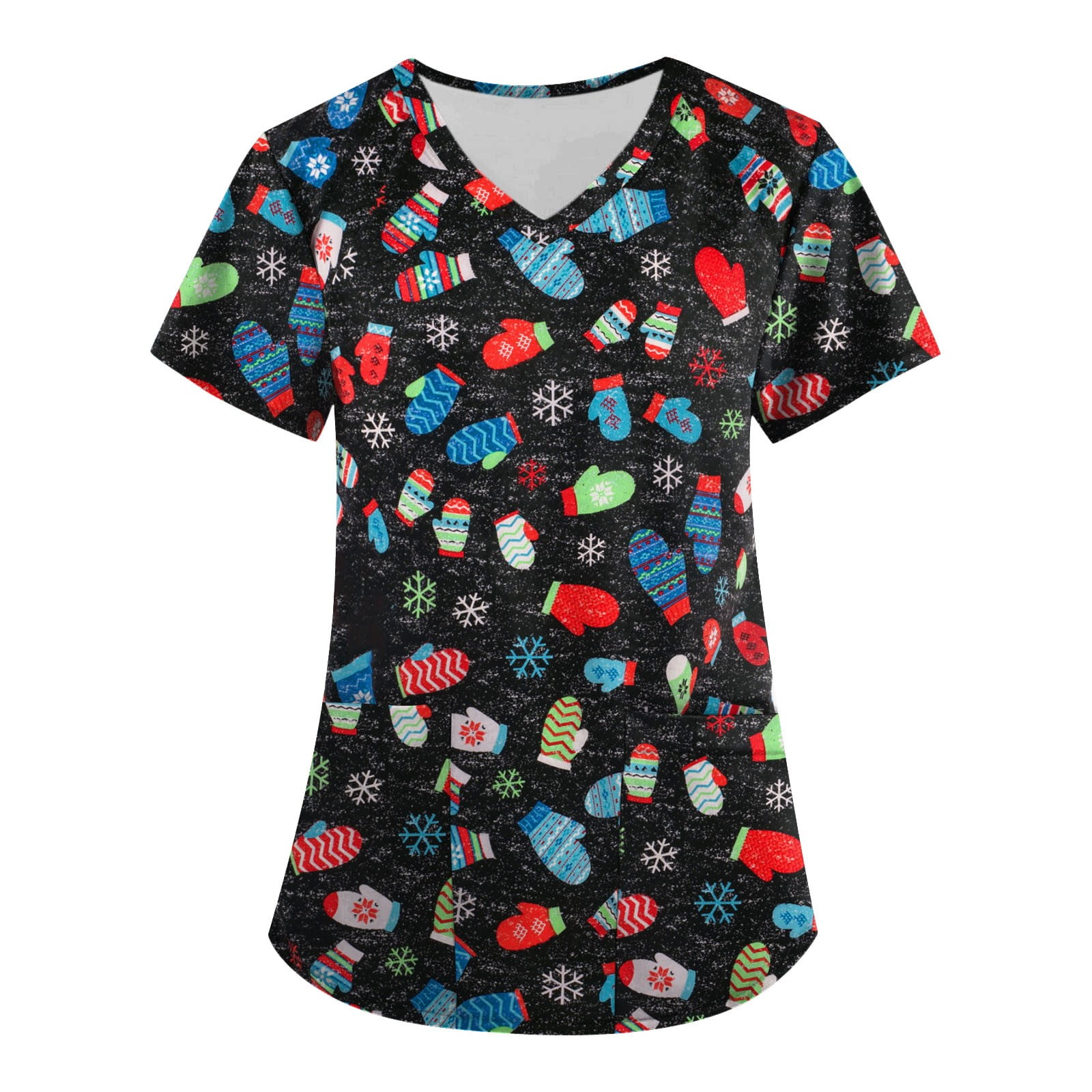 Rpvati Printed Scrub Tops Women With Pockets Christmas Nursing Uniforms