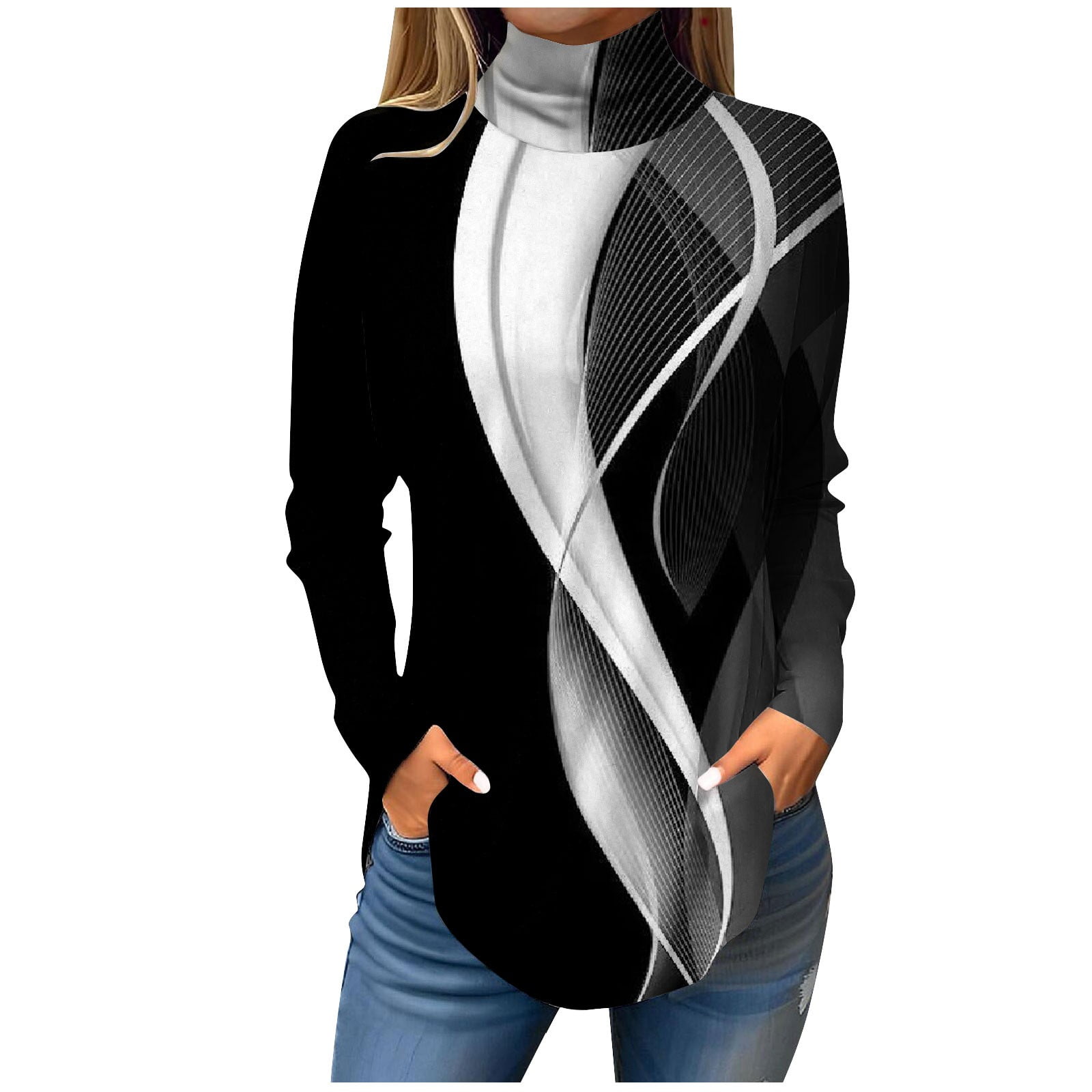 RPVATI Red Long Sleeve Shirt Women Turtleneck Tunic Tops To Wear with ...
