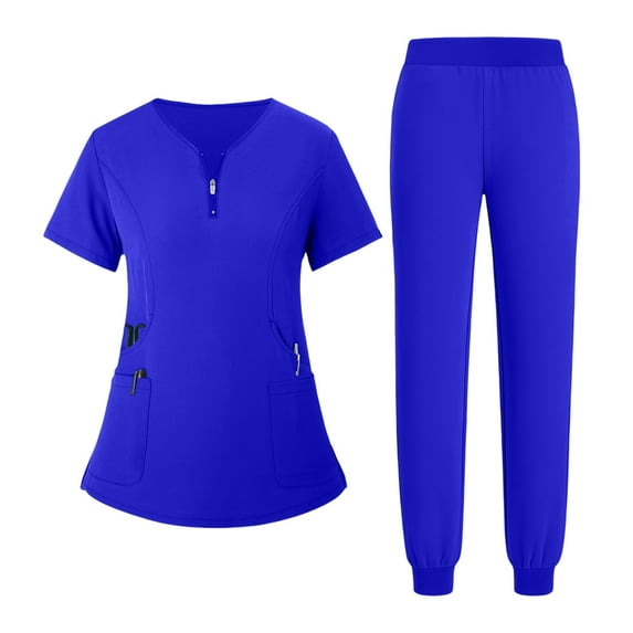 RPVATI Royal Blue Scrubs Set for Women Workwear Nursing Uniform Half ...