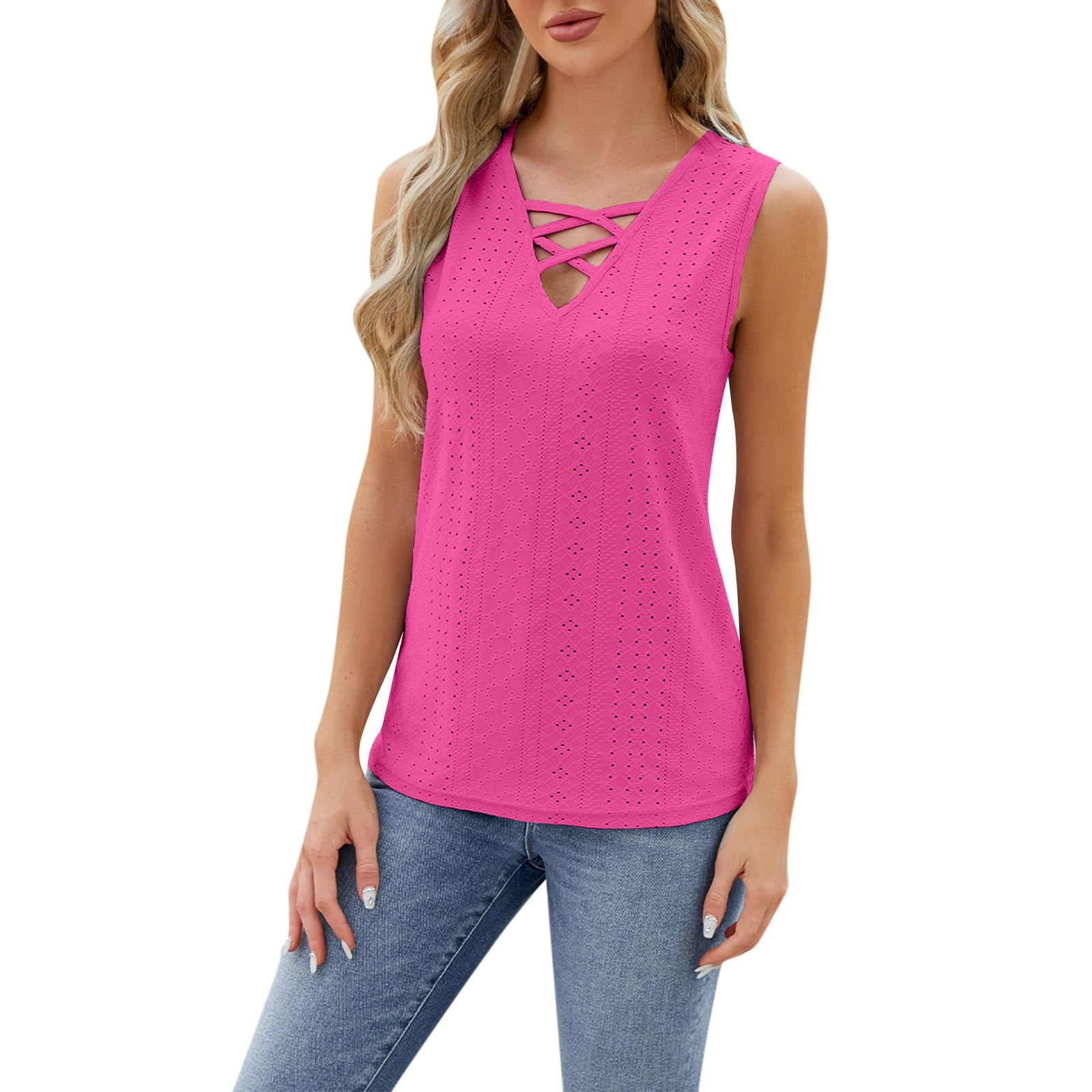 Rpvati Sexy Tank Tops For Women Clearance Eyelet Embroidery Casual