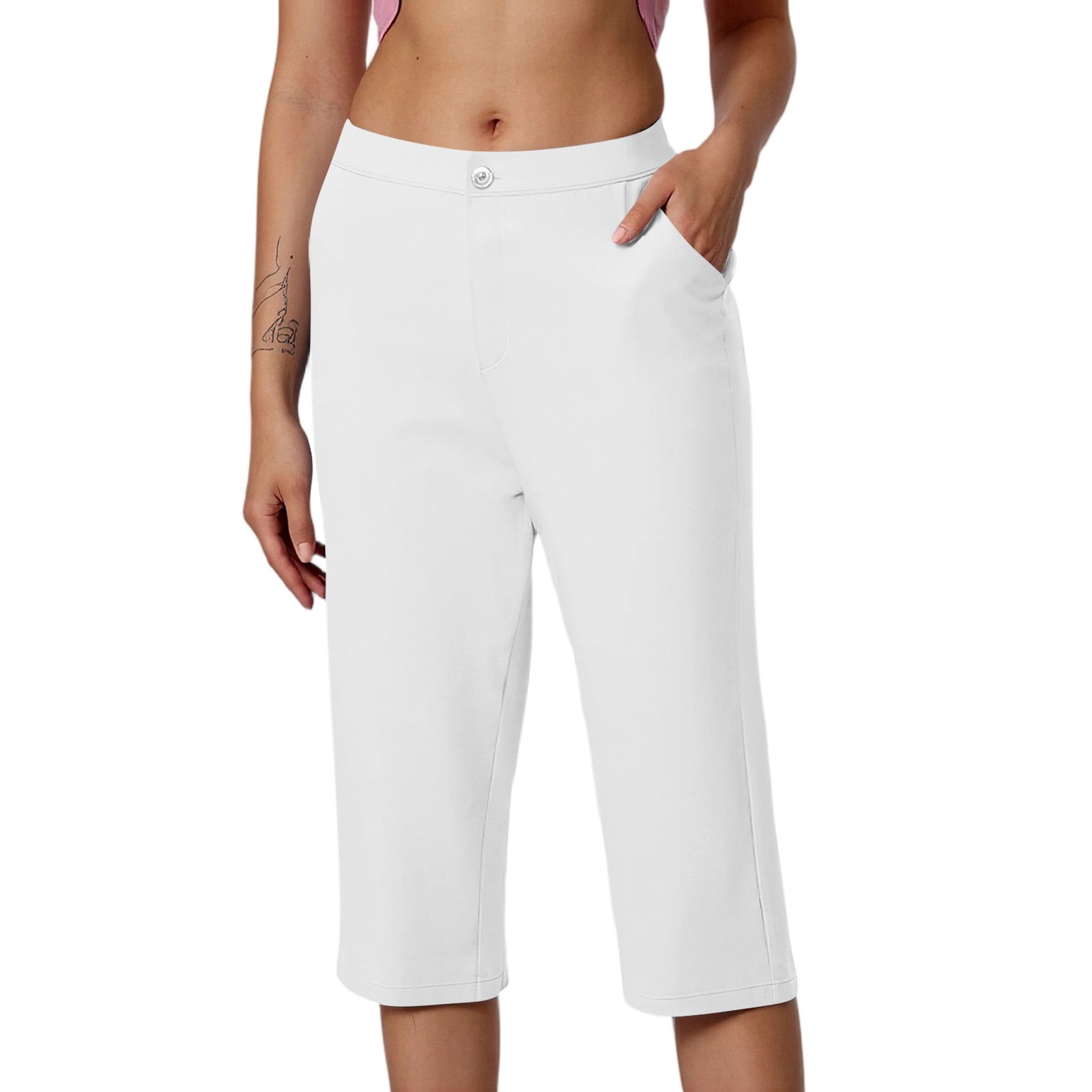 RPVATI Short Capris for Women Casual Stretch High Waisted Office Work Cropped Pants Summer Wide ...