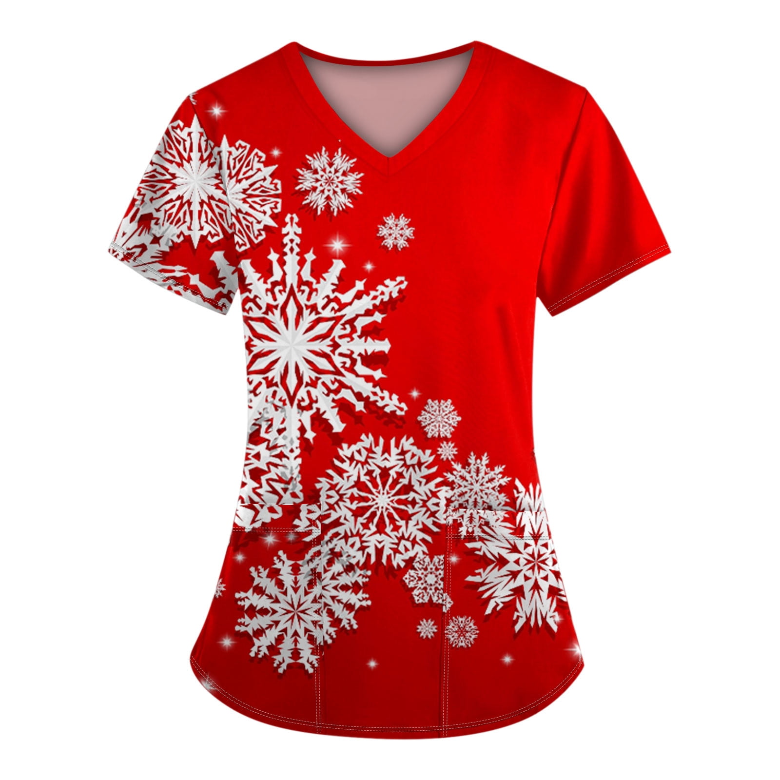 Rpvati Soft Christmas Scrub Tops Womens Christmas Snowflake Print V
