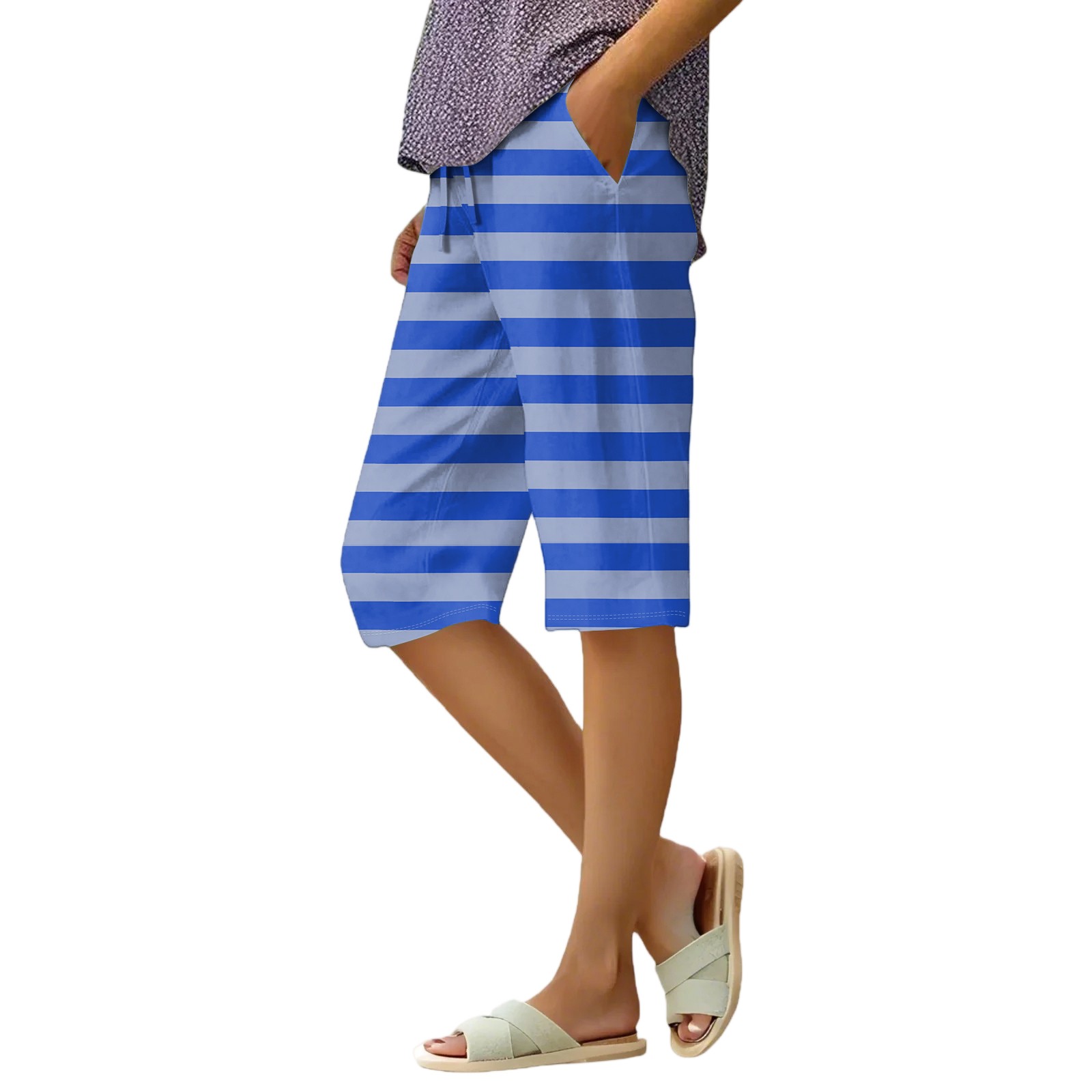 Rpvati Striped Shorts For Women 2025 Capris Summer Knee Length Straight