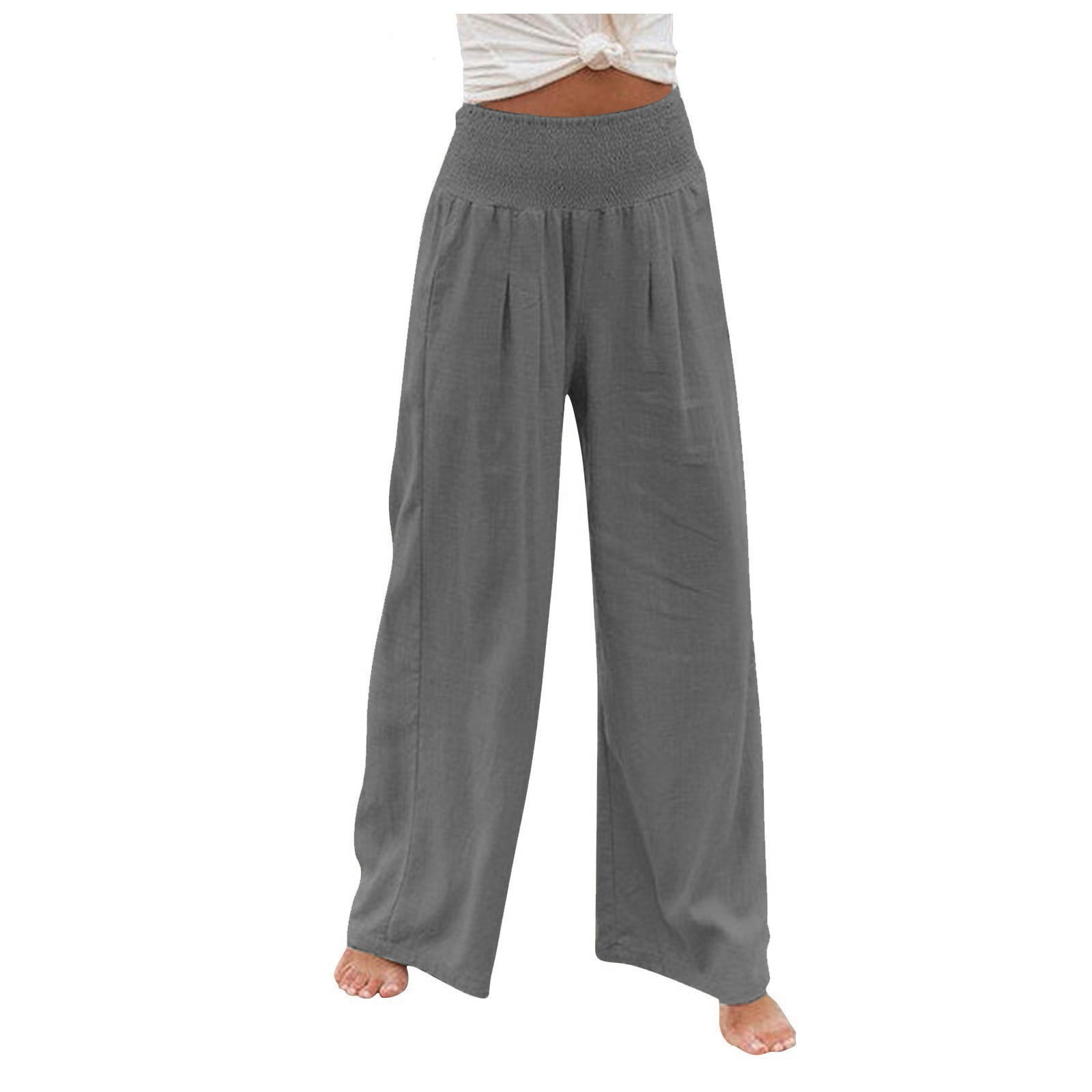 Rpvati Wide Leg Pants For Women Elastic High Waist Solid Color Palazzo