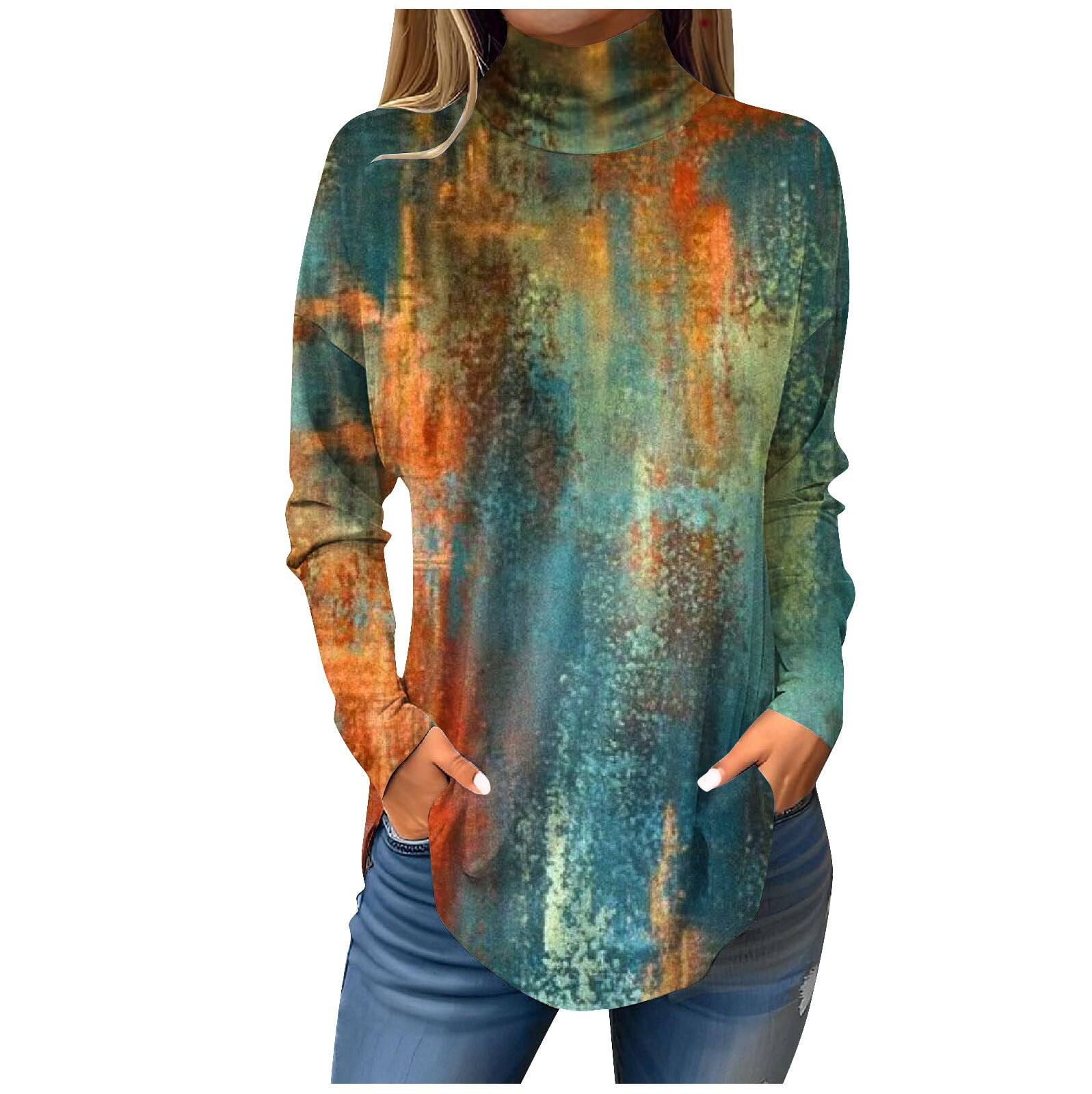 RPVATI Women Blouses Turtleneck Long Sleeve Shirts Plus Size Ethnic ...