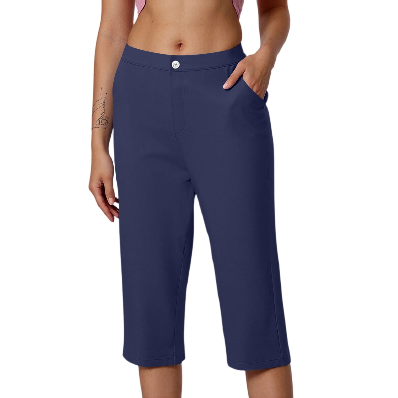 RPVATI Women Capri Pants for Summer Casual Stretch High Waisted Cropped Dress Pants Loose Capri ...