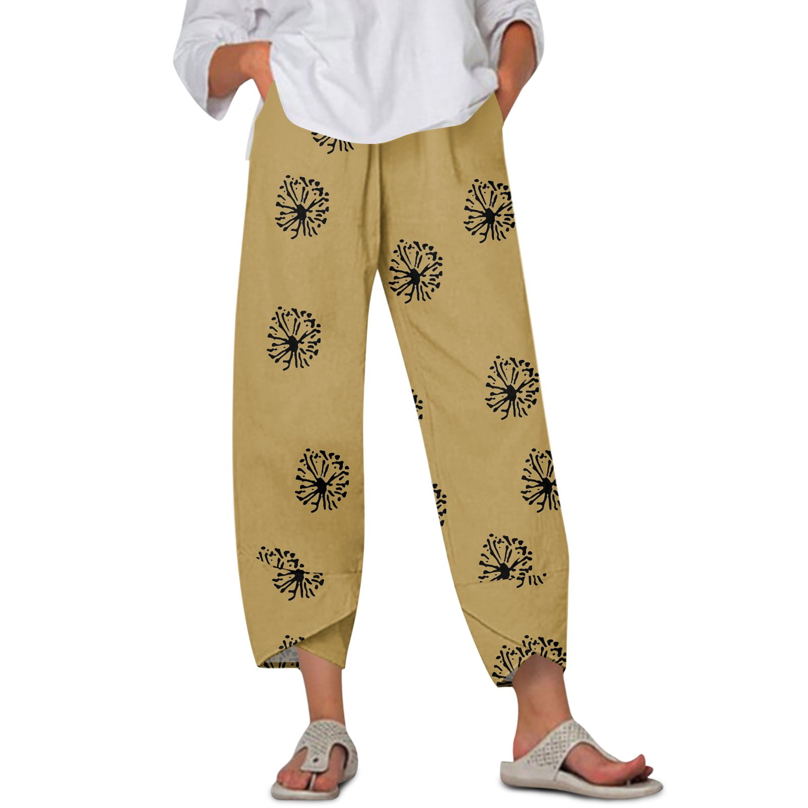 RPVATI Women Linen Pants Petite Summer Elastic High Waisted Beach ...